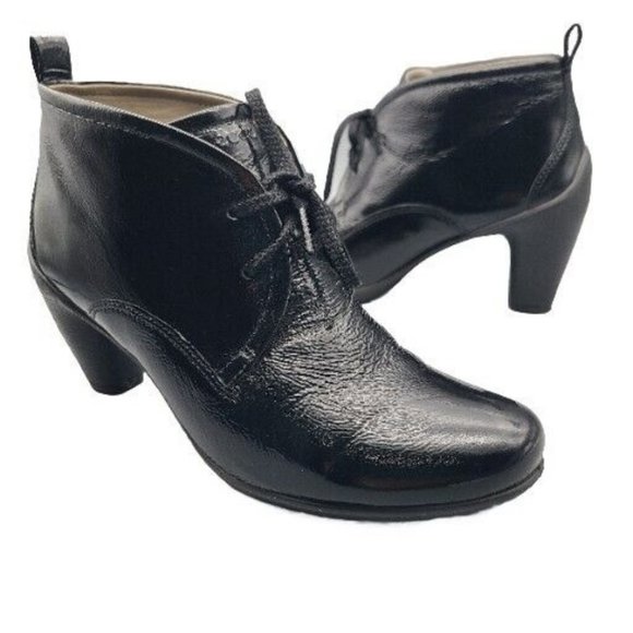 Ecco | Shoes | Ecco Womens Ankle Boots Black Patent Leather Laceup Heel ...